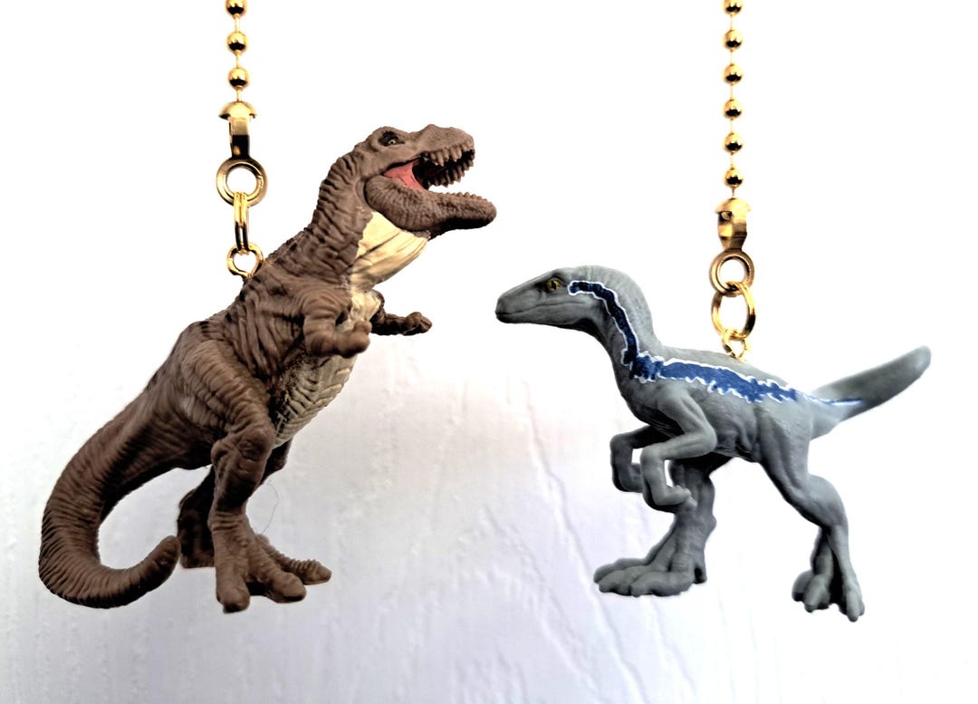 Tyrannosaurus Rex T-rex & Raptor Dinosaur Ceiling Fan and Light Pulls ...