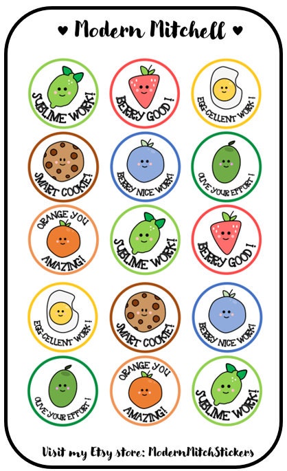 Food Pun Teacher Reward Stickers | Classroom Stickers | Punny - Etsy ...