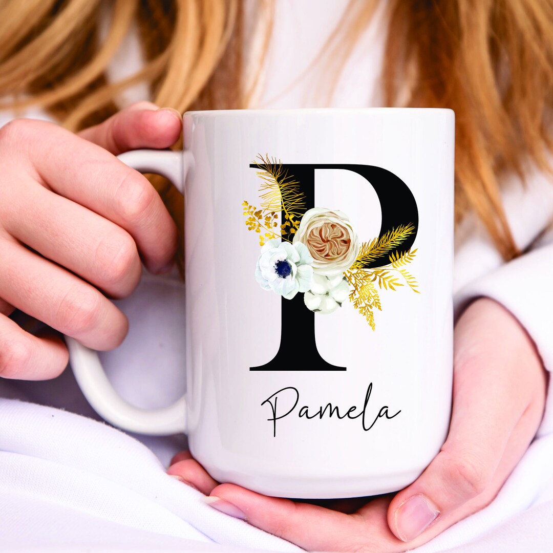 Name Mug, Floral Initial Mug, Custom Floral Alphabet Mug, Wedding Mug ...