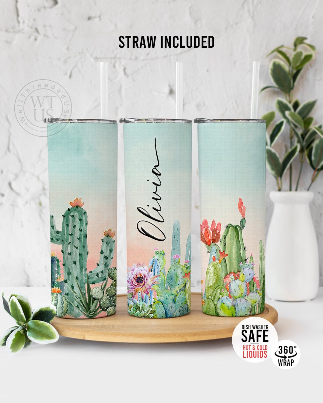 Custom Cactus Tumbler , Personalized Floral Name Tumbler , Custom ...