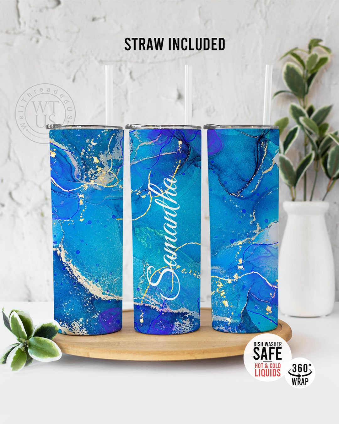 Blue Marble Tumbler With Straw Colorful Marble Tumbler Mothers Day ...