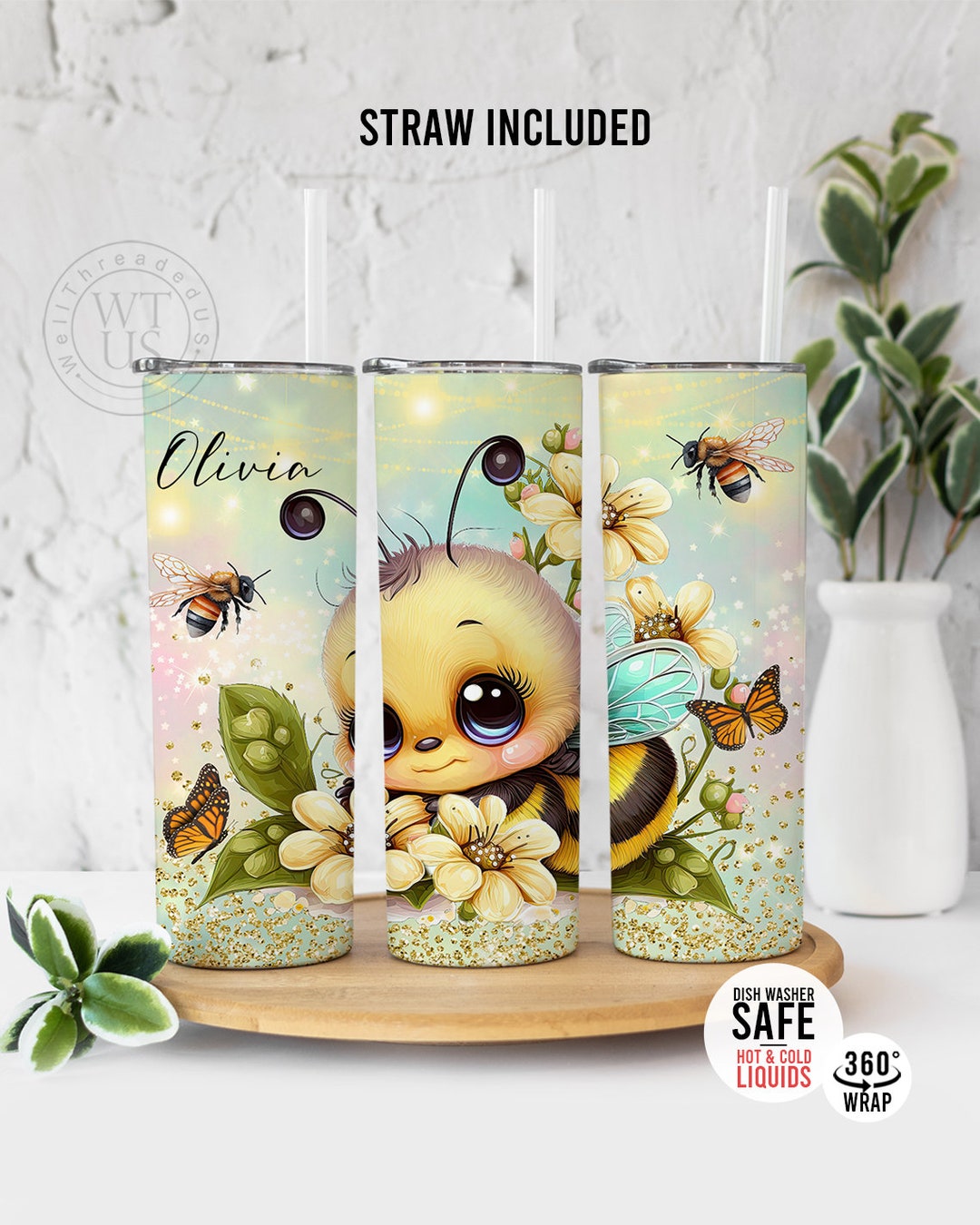 Personalized Cute Bee Tumbler Bee Honeycomb Sunflower Tumbler ...