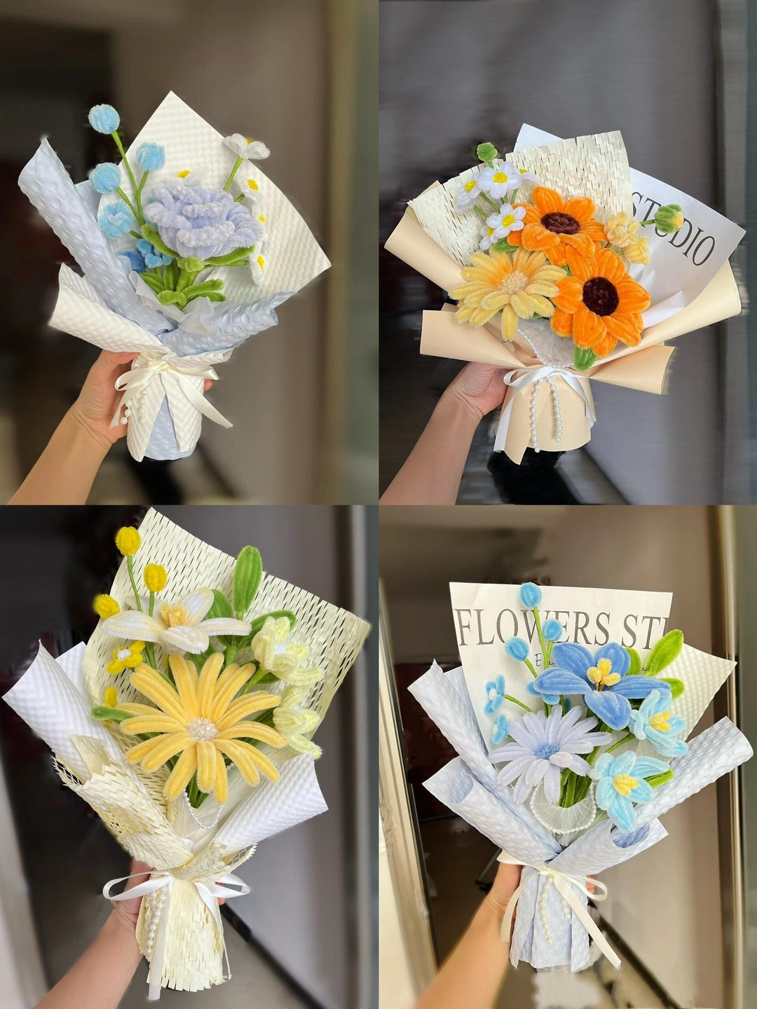 Pipe Cleaner Flowers,handmade Tulip Daisy Flowers,knitted Flowers ...