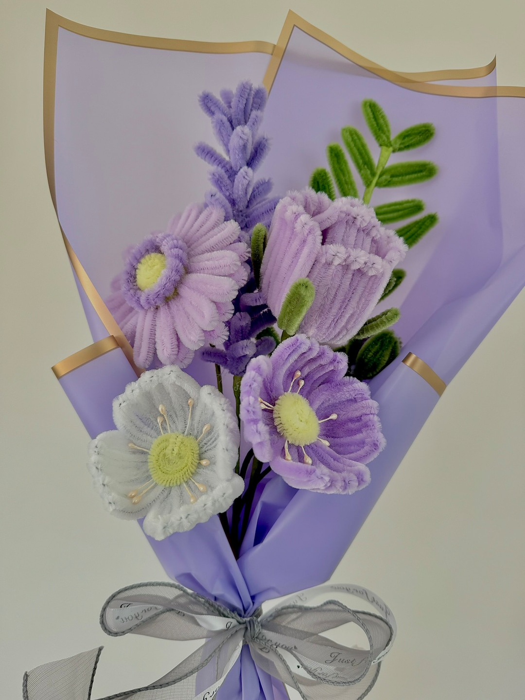 Pipe Cleaner Flower Bouquet, Mixed Crochet Flower Bouquet, Rose, Poppy ...