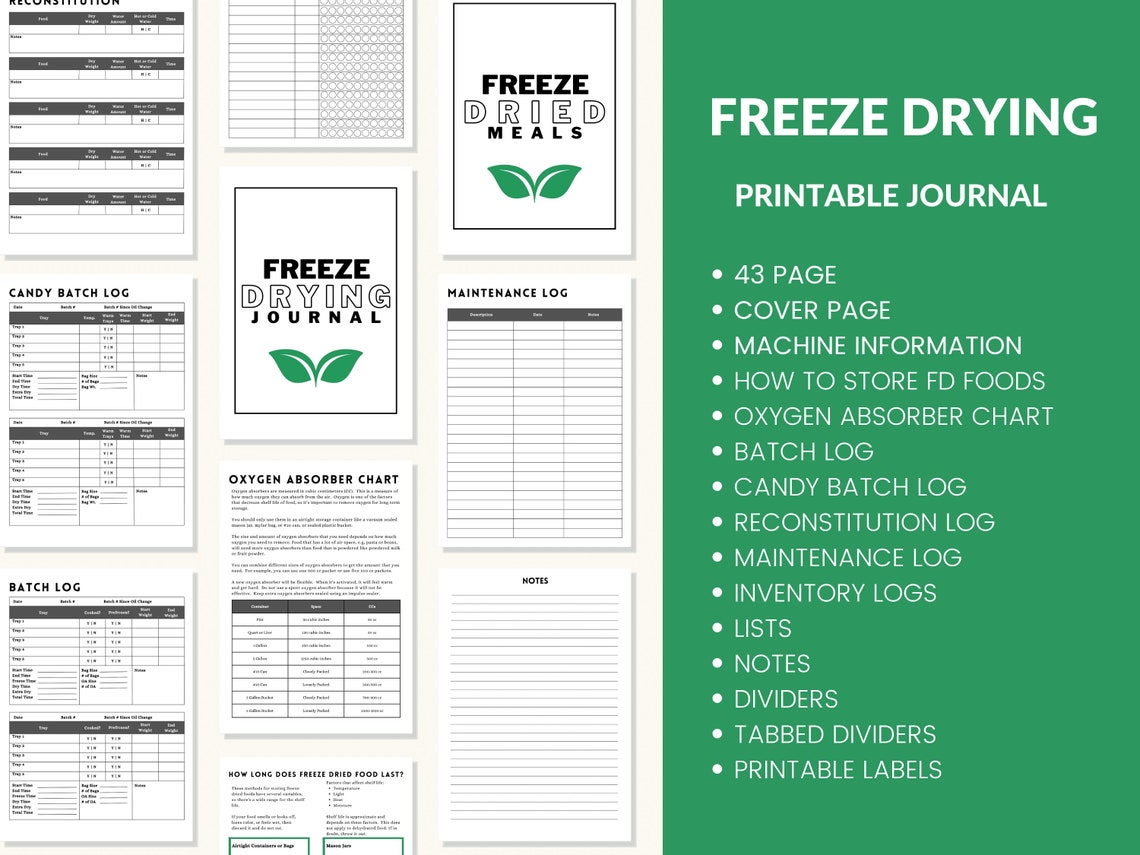 Freeze Dryer Batch Log Book Journal Printable Planner Harvest Right ...