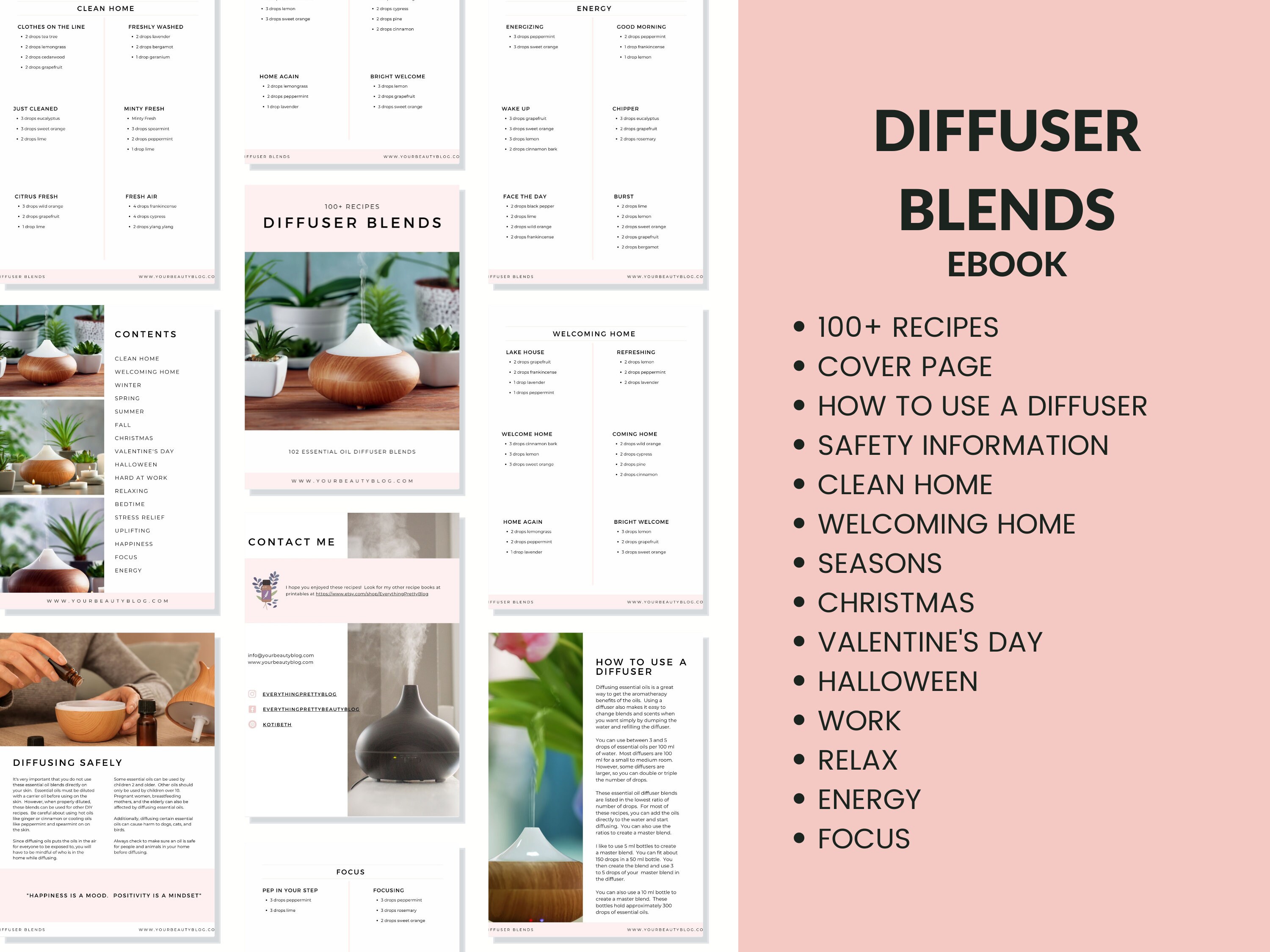 100+ Essential Oil Diffuser Recipes to Use in Your Home Ebook Book - Etsy