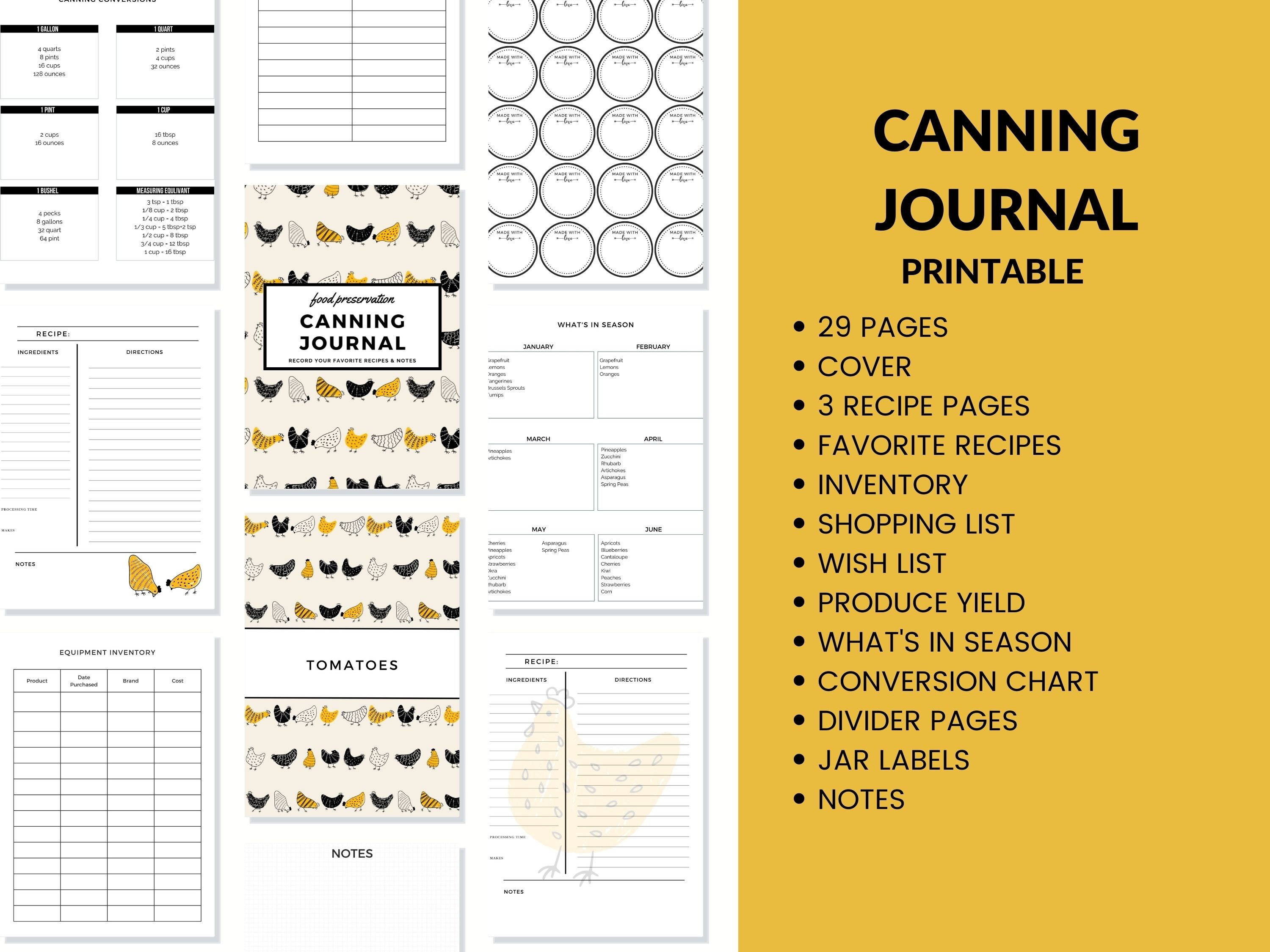 Canning Journal Printable Planner for Homesteaders, Canners 29 Page PDF ...