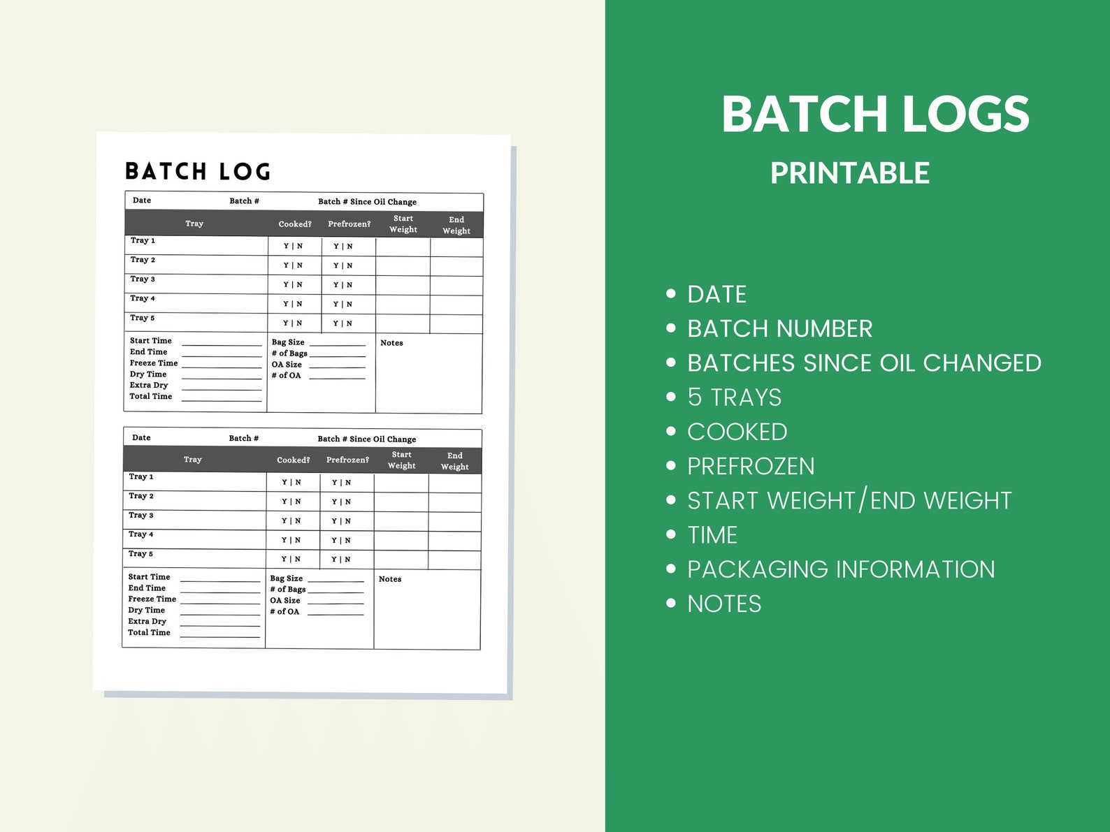 Freeze Dryer Batch Log Book Journal Printable Planner Harvest Right ...