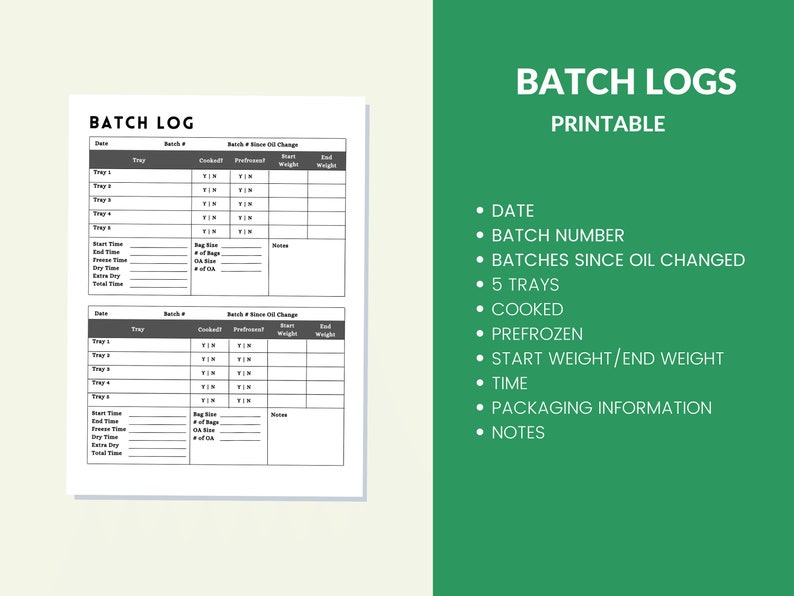 Freeze Dryer Batch Log Book Journal Printable Planner Harvest Right ...