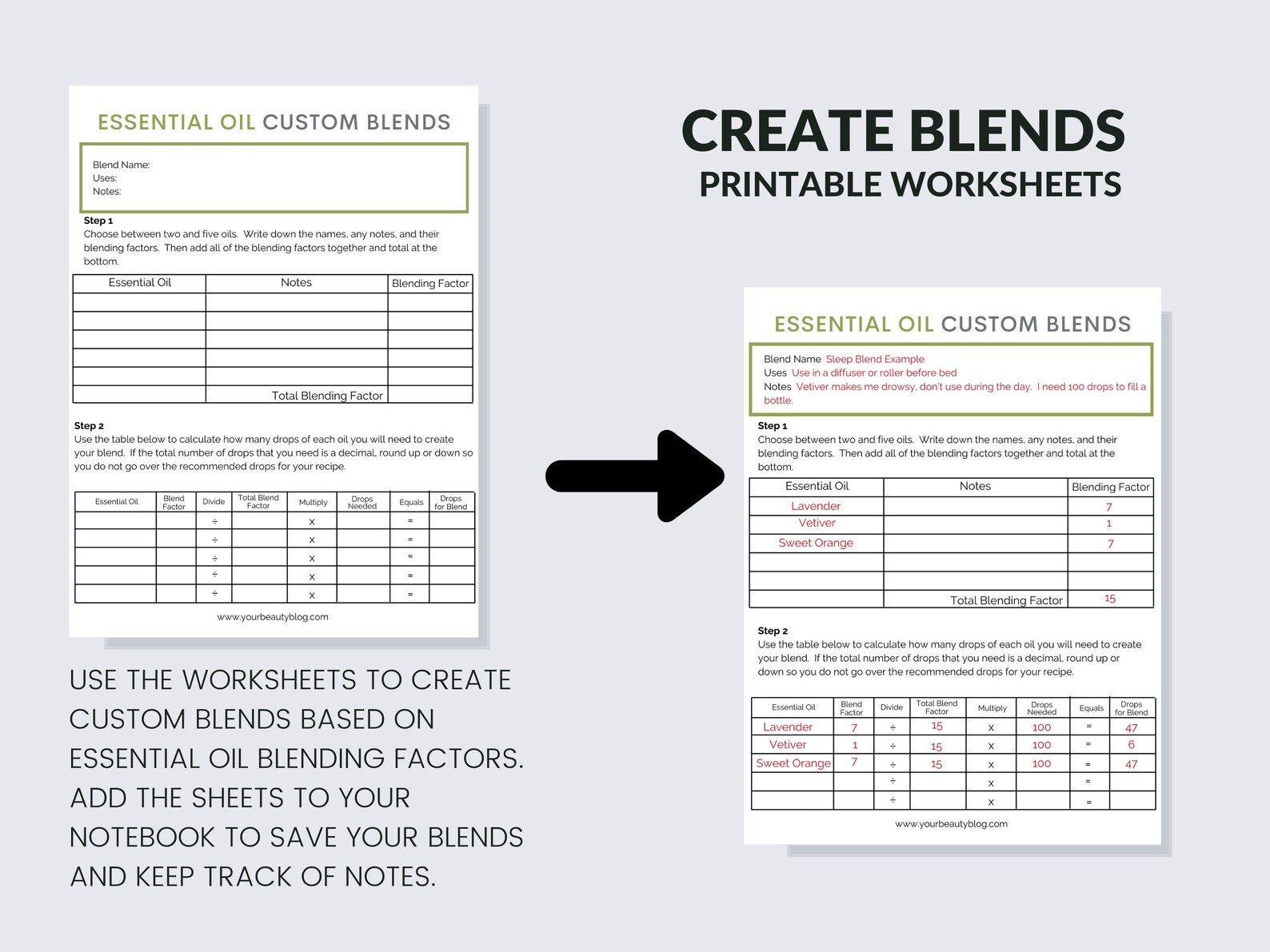 Essential Oil Blending Factor Blend Worksheet Notebook Planner Binder ...