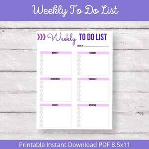 Weekly To Do List Pink and Purple Style Printable Digital | Etsy