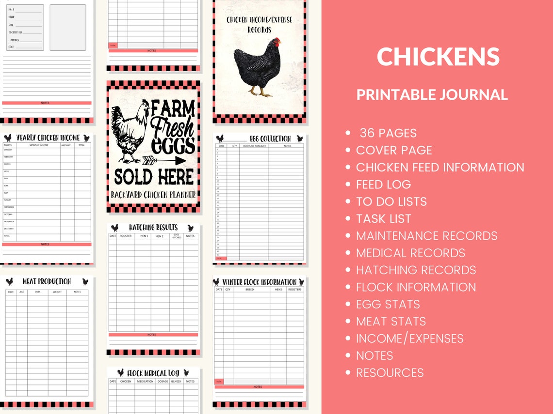 Printable Chicken Record Keeping Journal Backyard Chicken Logbook ...