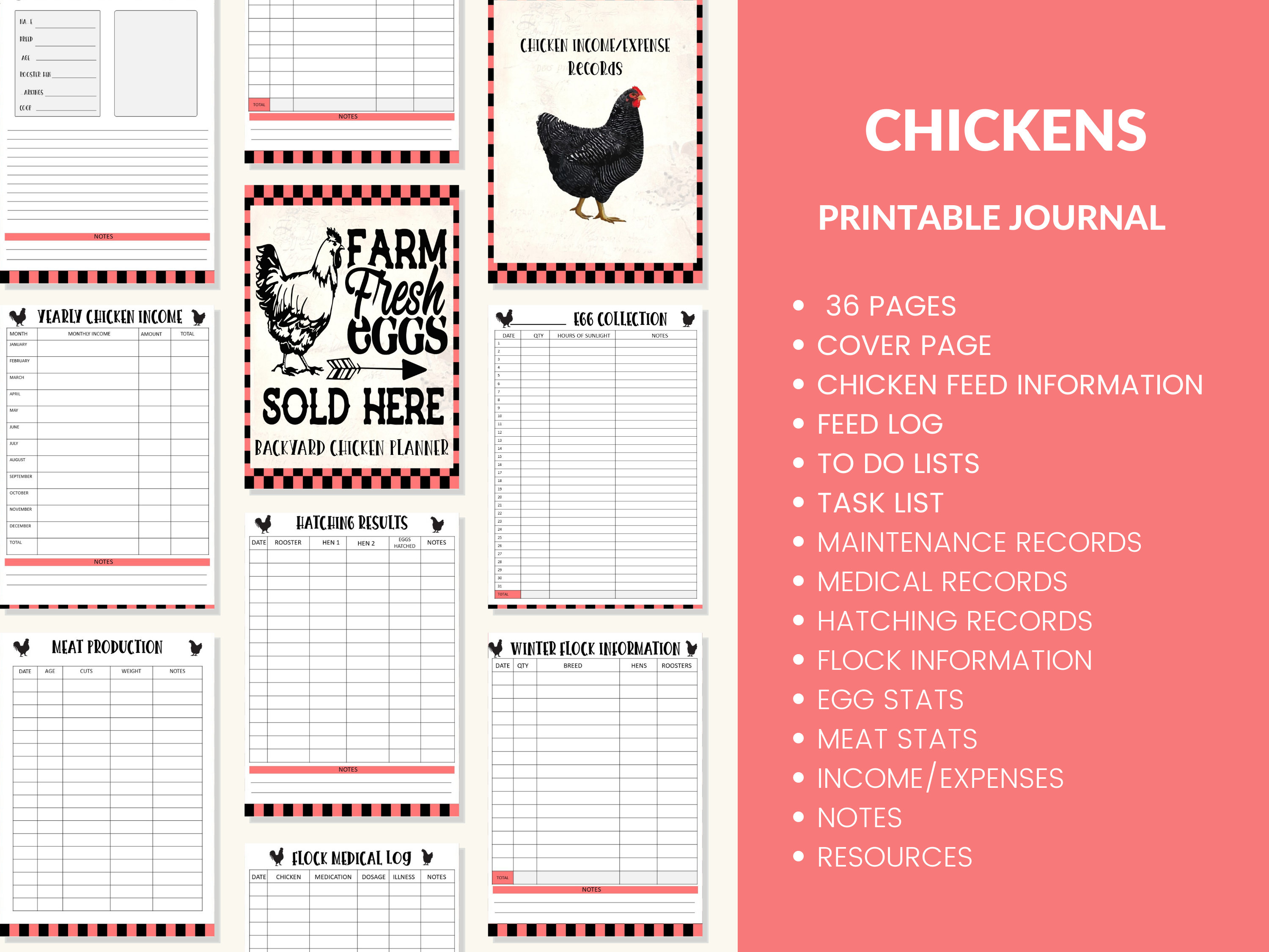 Printable Chicken Record Keeping Journal Backyard Chicken Logbook ...