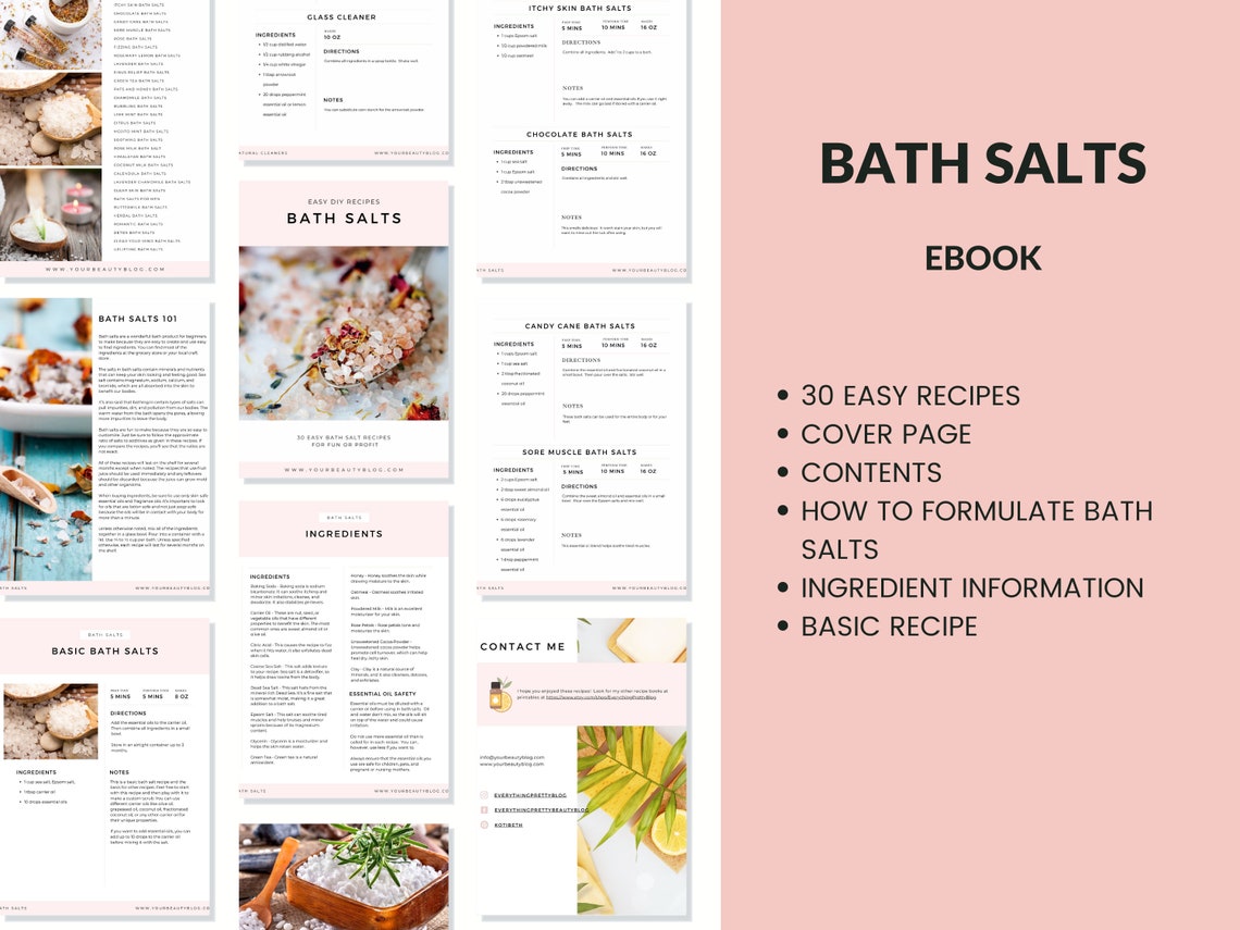 Bath Salts Printable Recipe Ebook 30 Easy Bath Salt Recipes to - Etsy