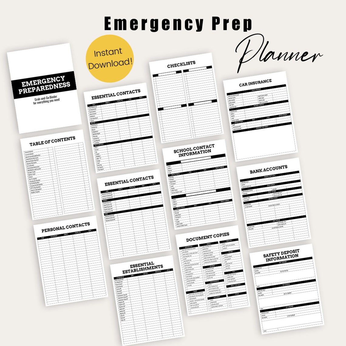 Printable Emergency Binder Planner Printable SHTF Family Medical, Lists ...