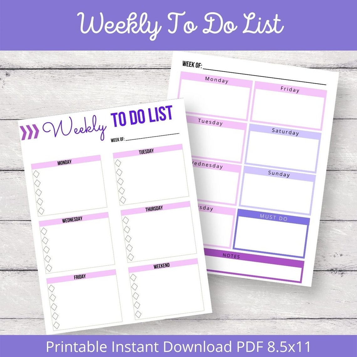 Weekly To Do List Pink and Purple Style Printable Digital | Etsy