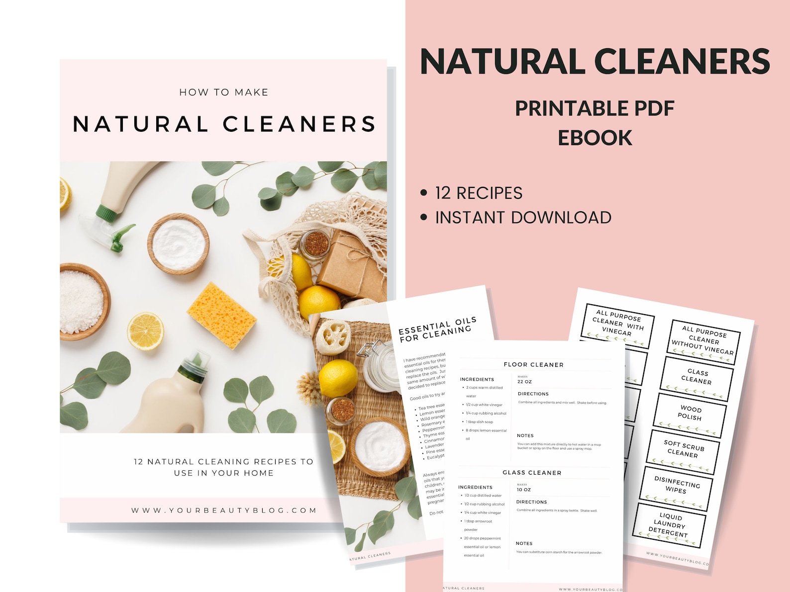 Natural Cleaning Products Recipe Book Ebook With 12 Natural Cleaner ...