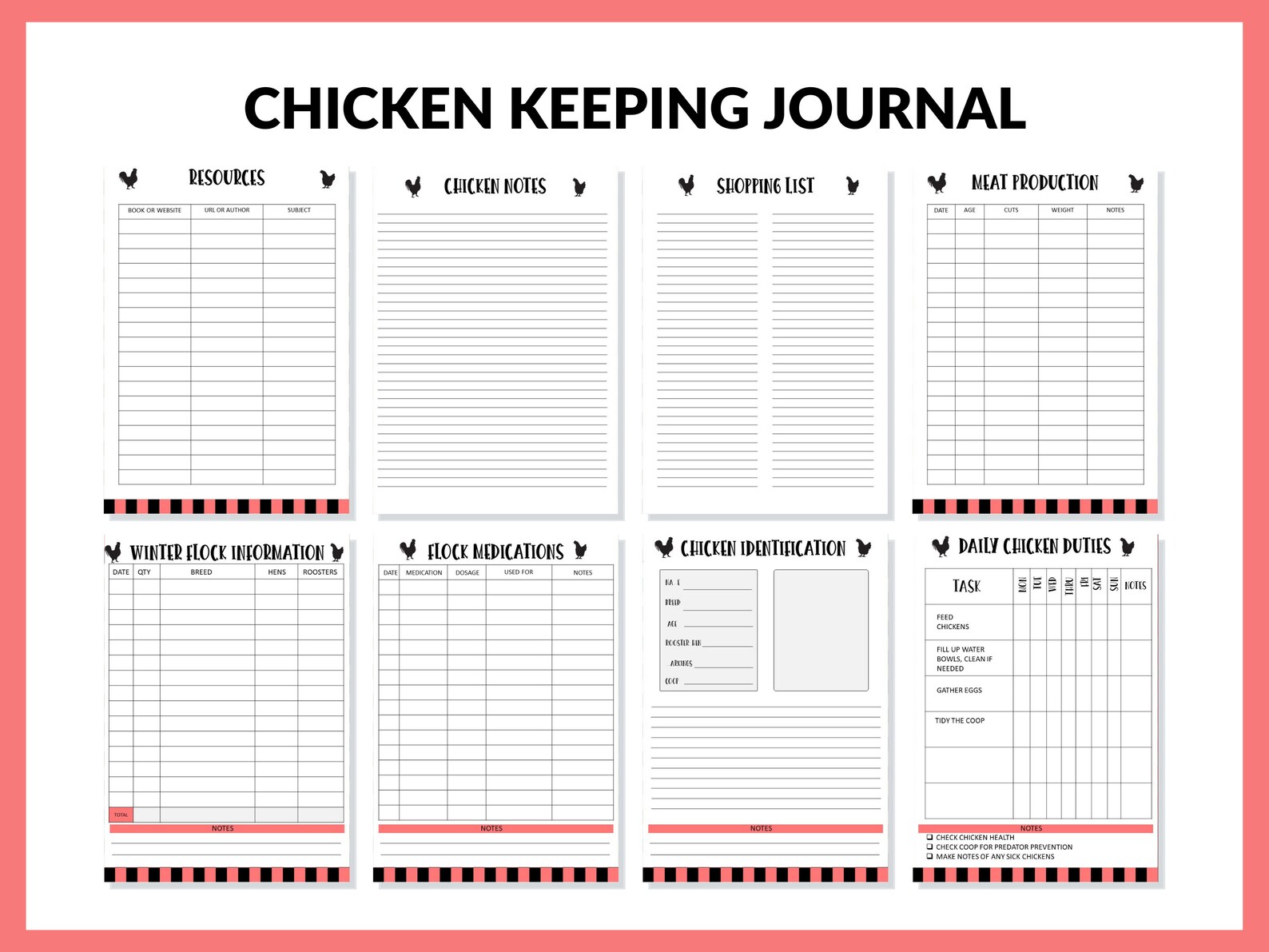 Printable Chicken Record Keeping Journal Backyard Chicken Logbook ...