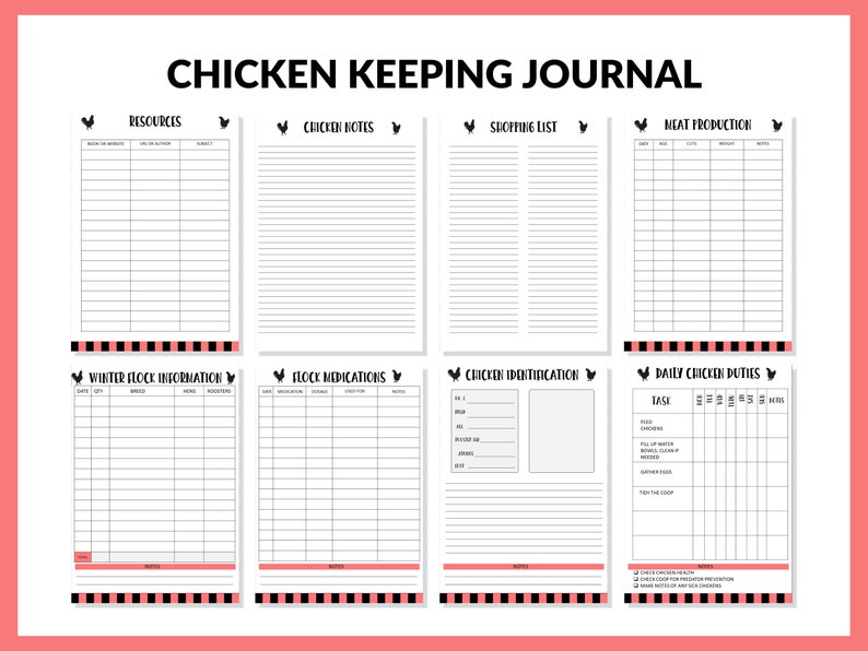 Printable Chicken Record Keeping Journal Backyard Chicken Logbook ...