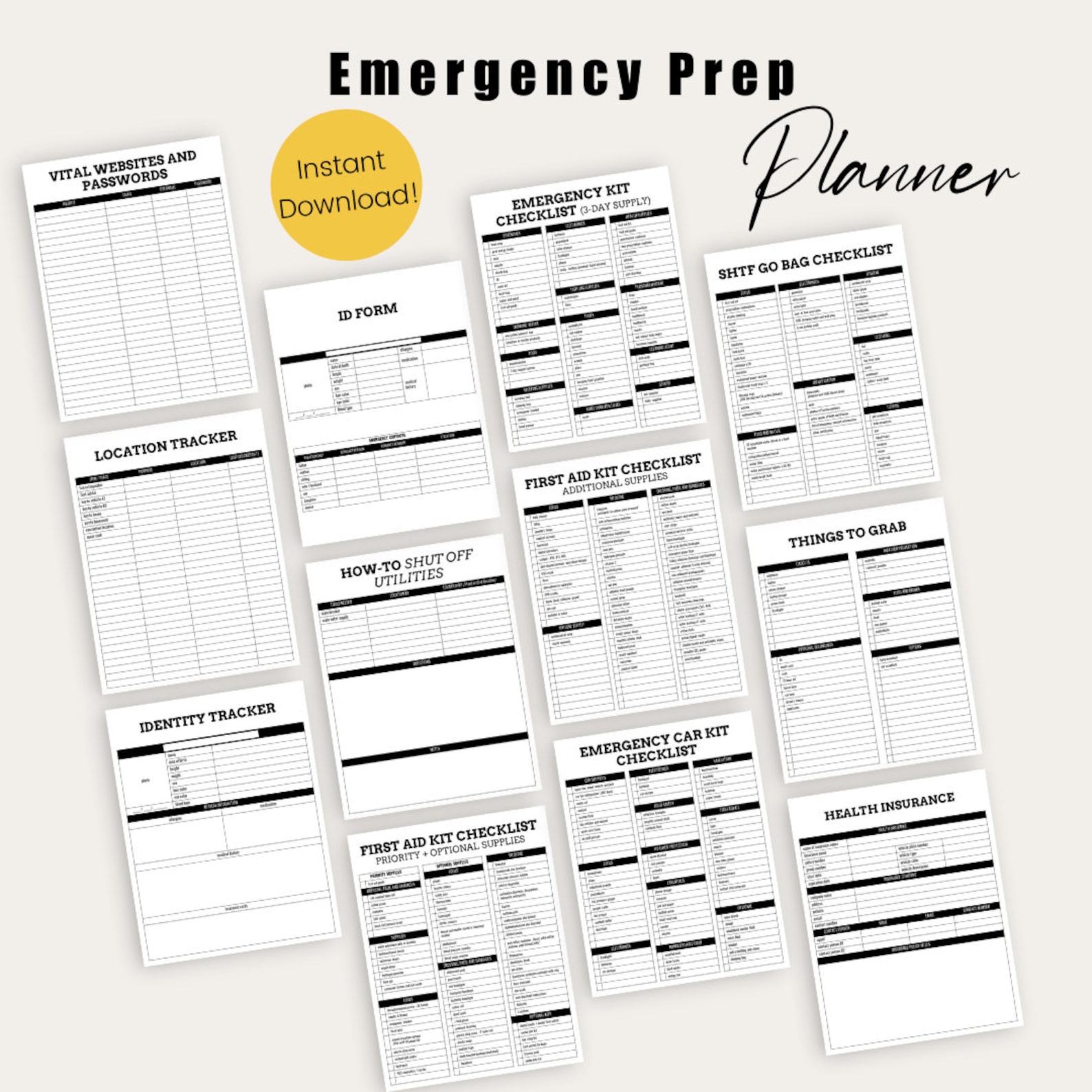 Printable Emergency Binder Planner Printable SHTF Family Medical, Lists ...