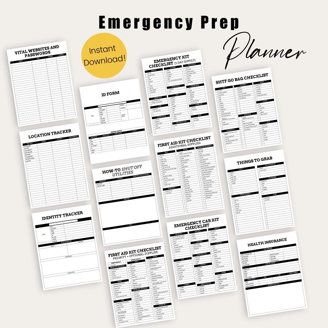 Printable Emergency Binder Planner Printable SHTF Family Medical, Lists ...