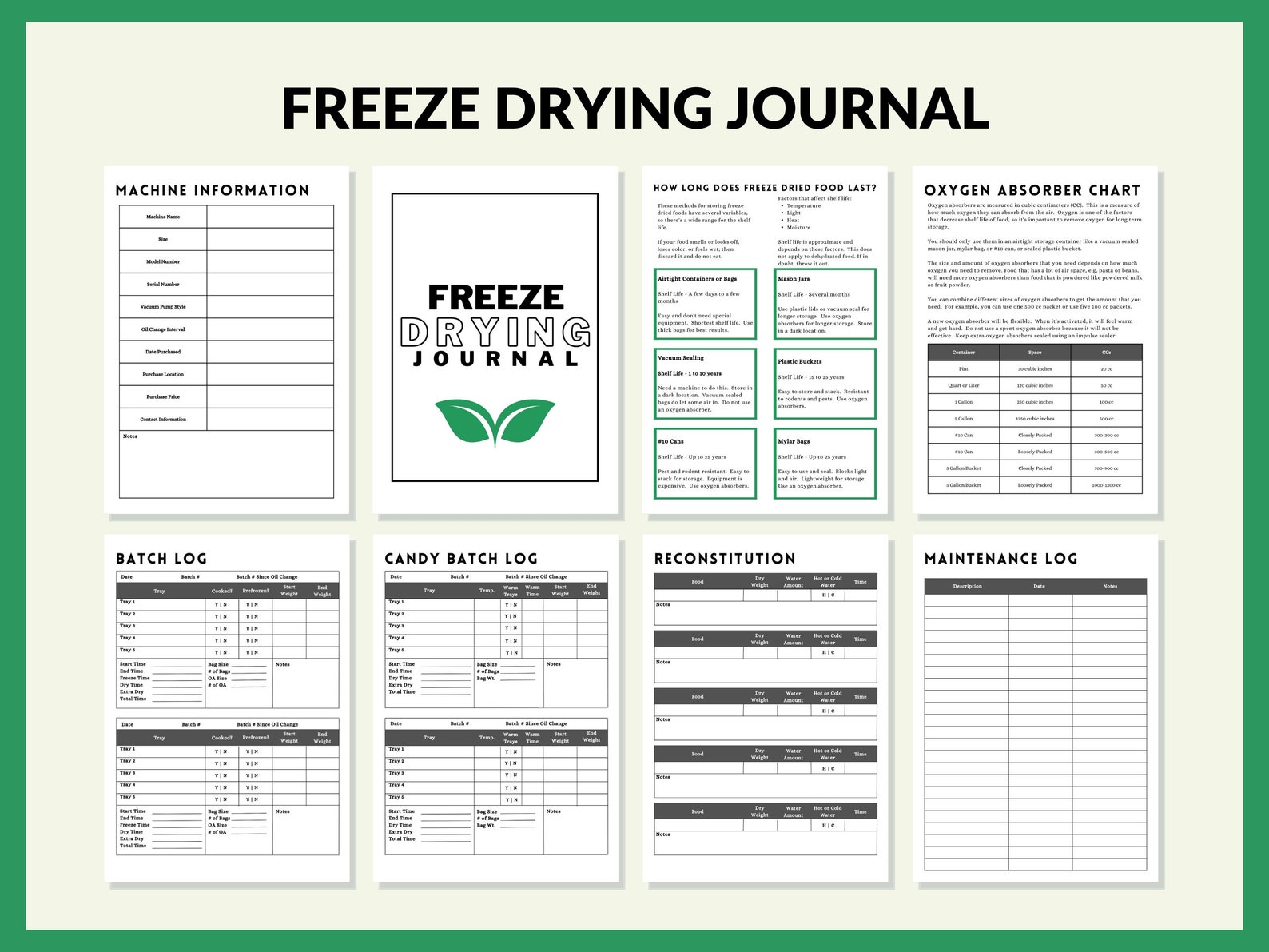 Freeze Dryer Batch Log Book Journal Printable Planner Harvest Right ...