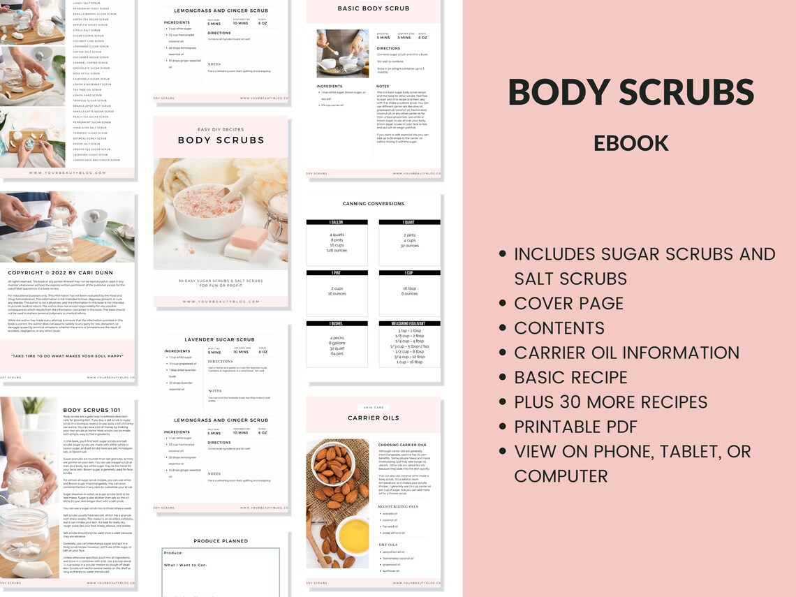 Body Scrubs Printable Recipe Ebook 30 Easy Sugar Scrubs and Salt Scrub ...