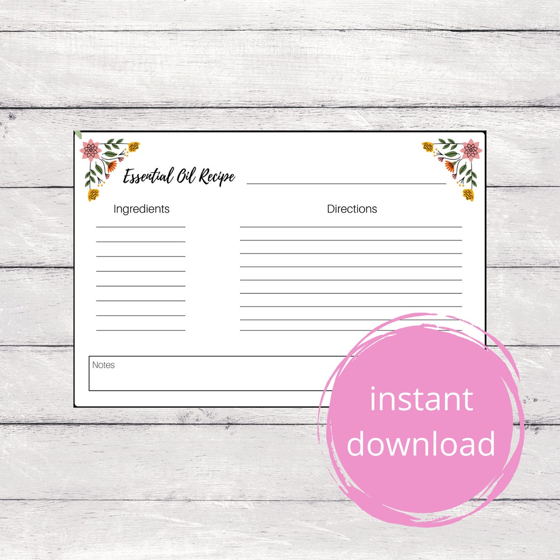 Essential Oil Recipe Card Note Card Printable Digital Instant Download ...