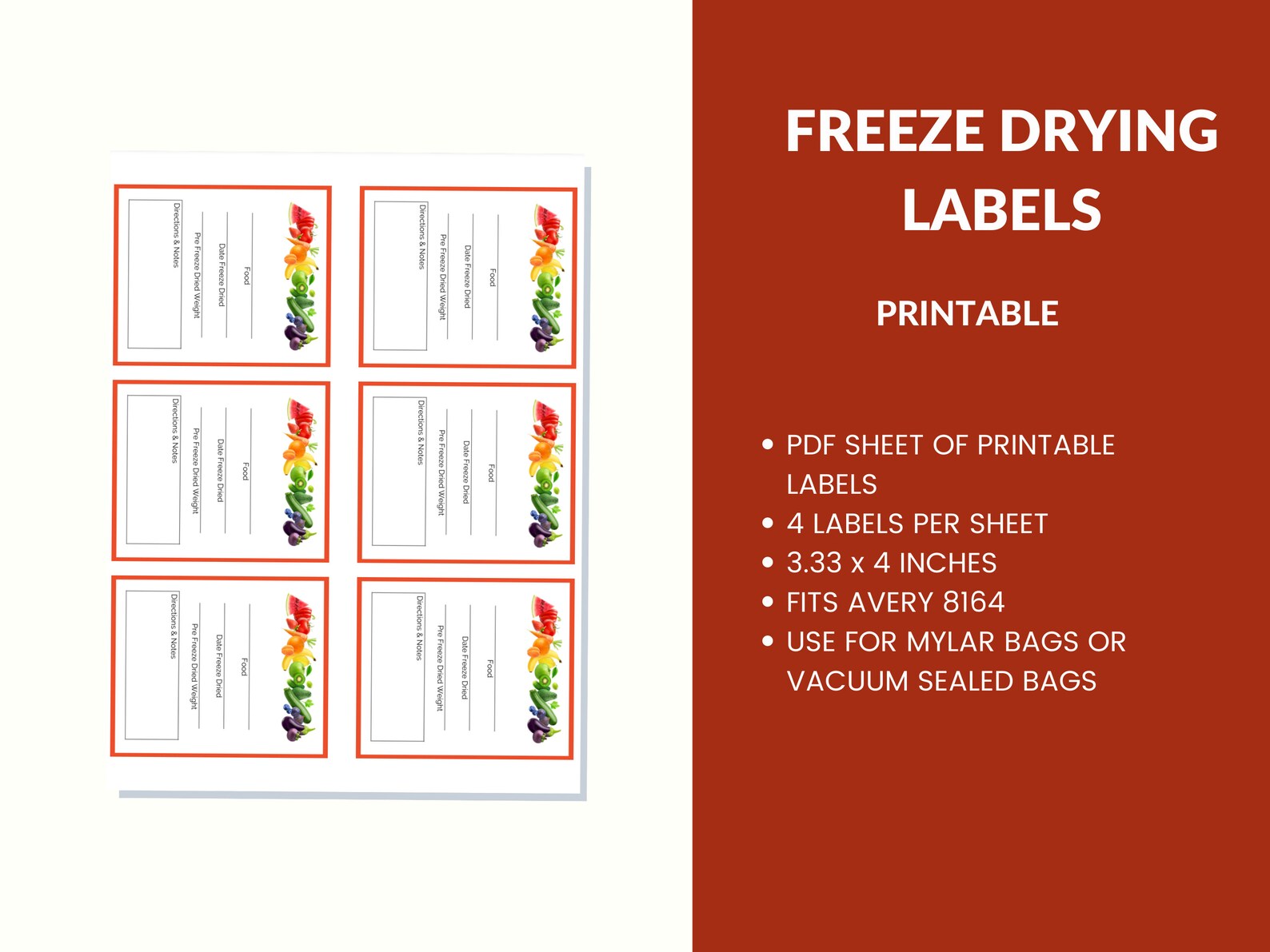 Freeze Drying Printable Labels For Harvest Right Freeze Dryer Etsy