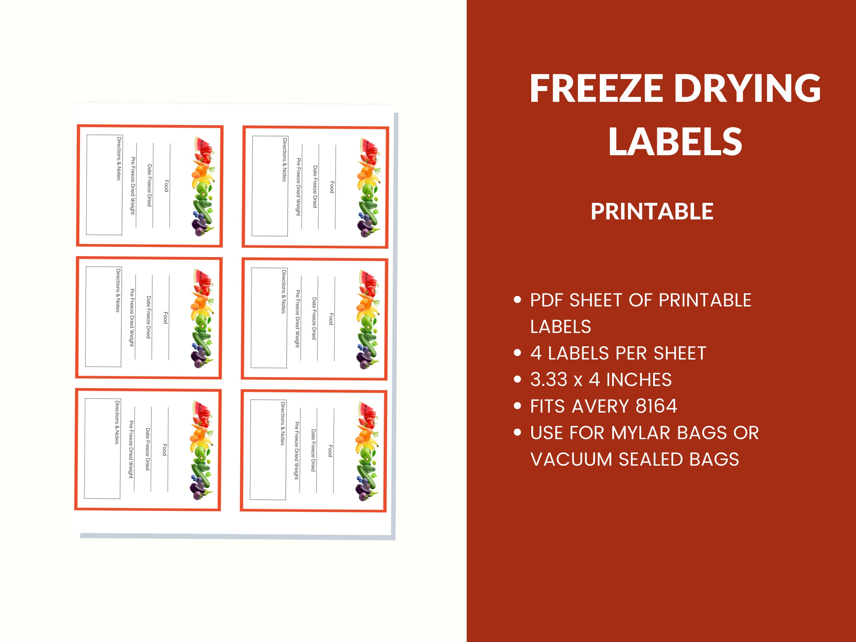 Freeze Drying Printable Labels for Harvest Right Freeze Dryer for ...