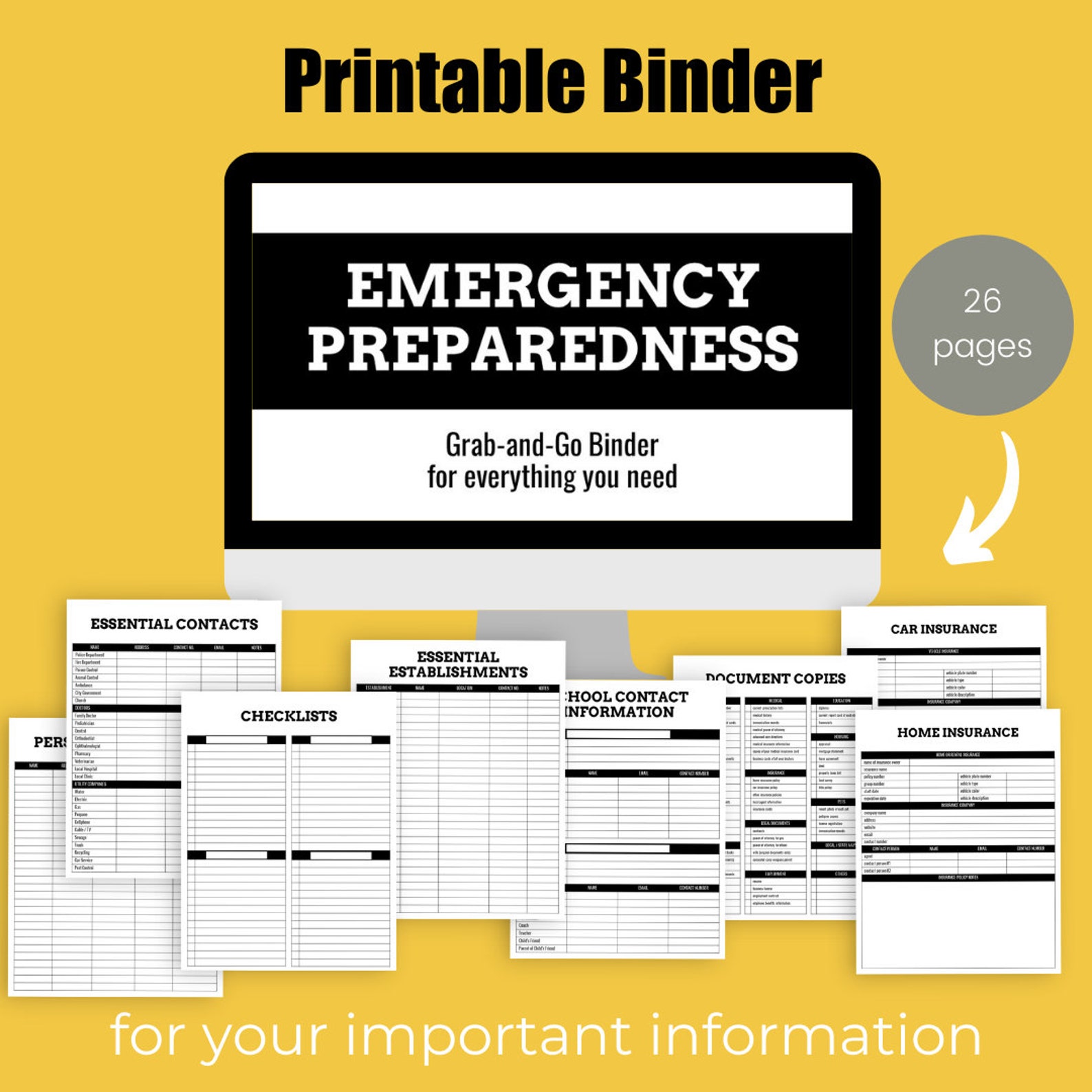 Printable Emergency Binder Planner Printable SHTF Family Medical, Lists ...