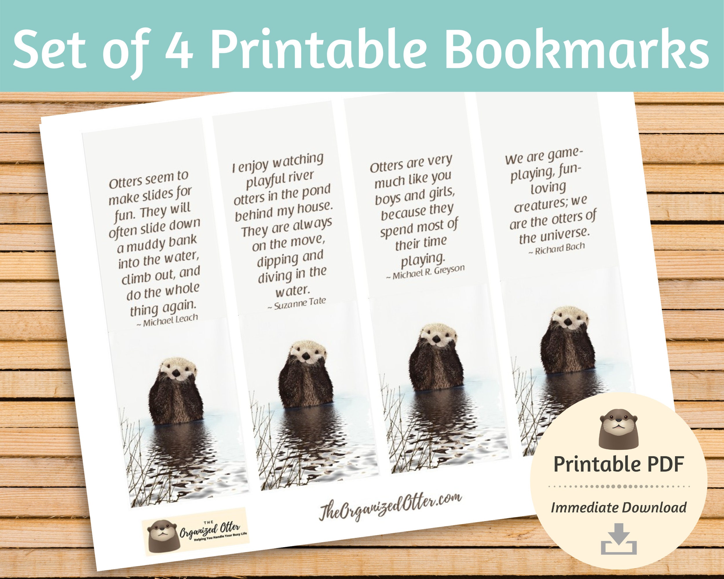 Printable Otter Bookmarks With Quotes, Bookmarks for Book Lovers ...