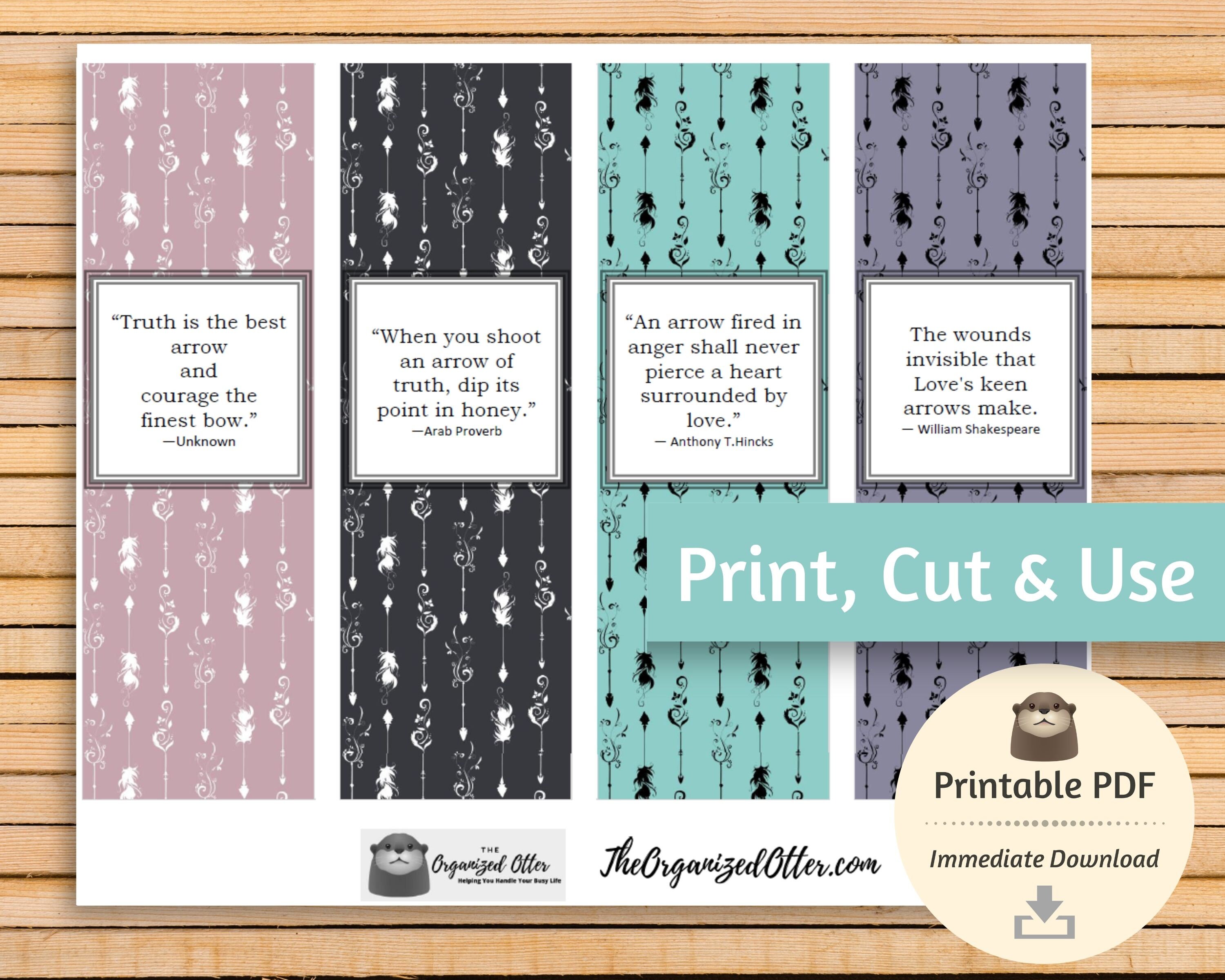 Printable Arrows Pattern Bookmarks With Quotes, Bookmarks for Book ...