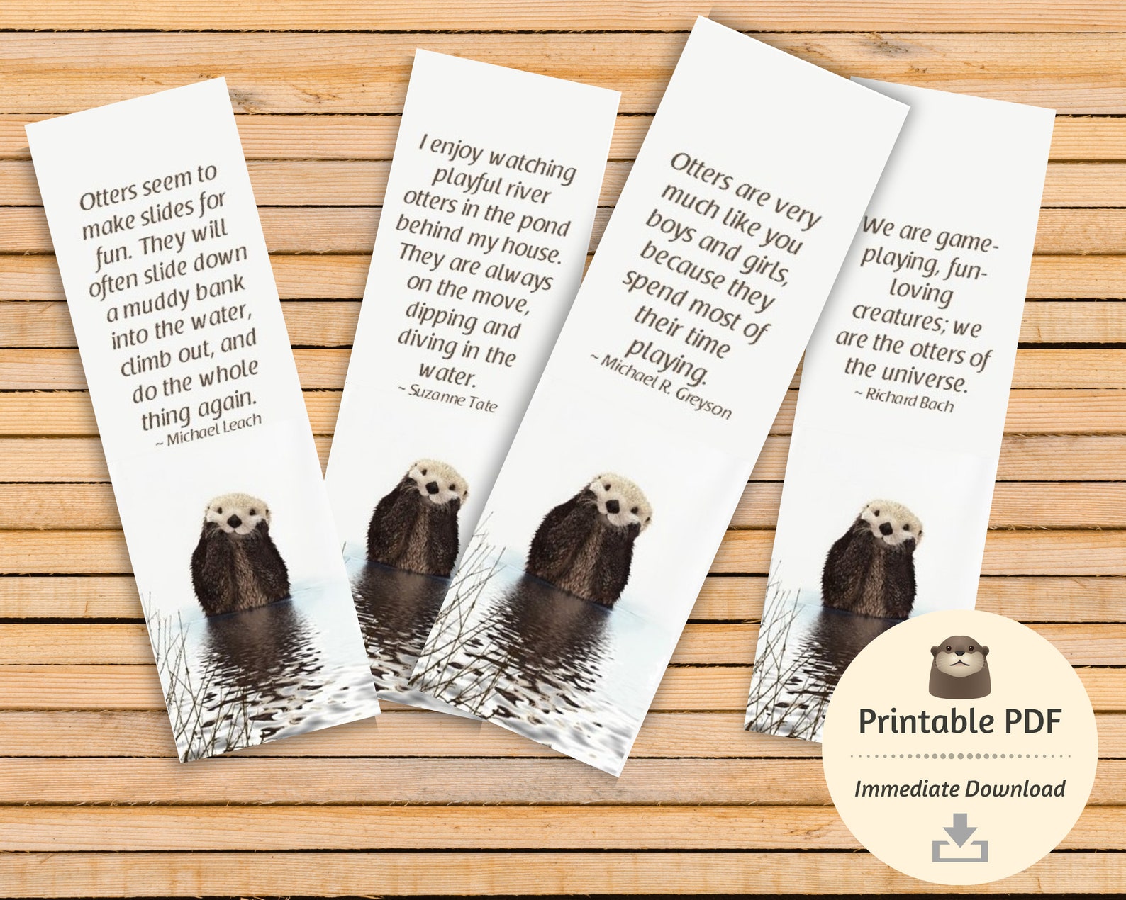 Printable Otter Bookmarks With Quotes, Bookmarks for Book Lovers ...