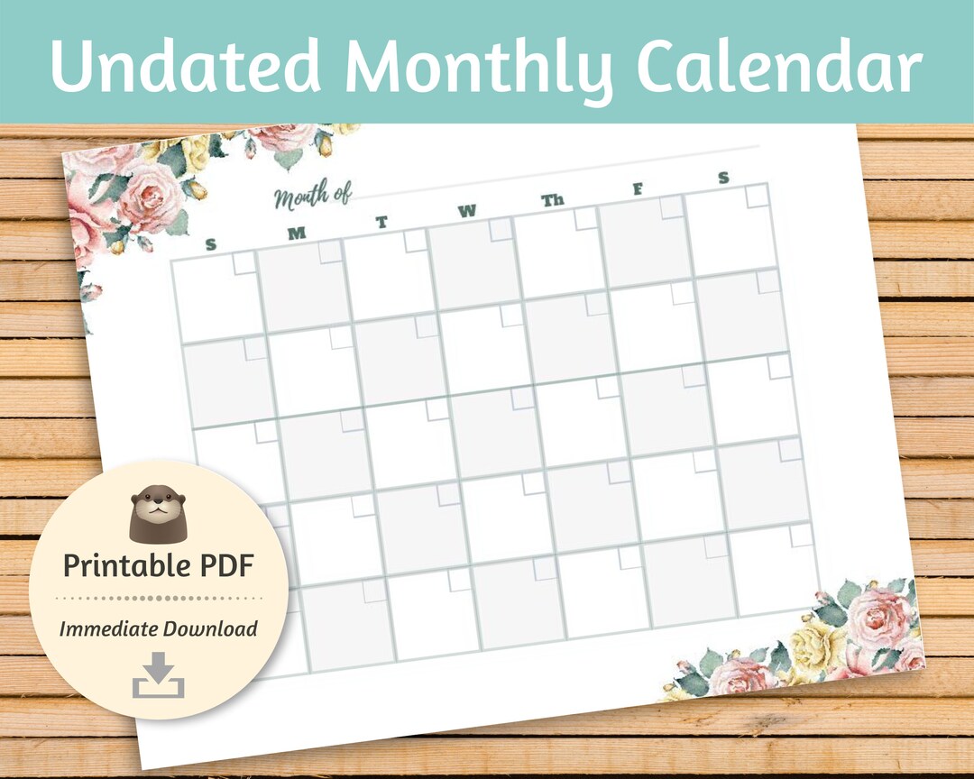 Printable Undated Monthly Calendar - Roses - Etsy