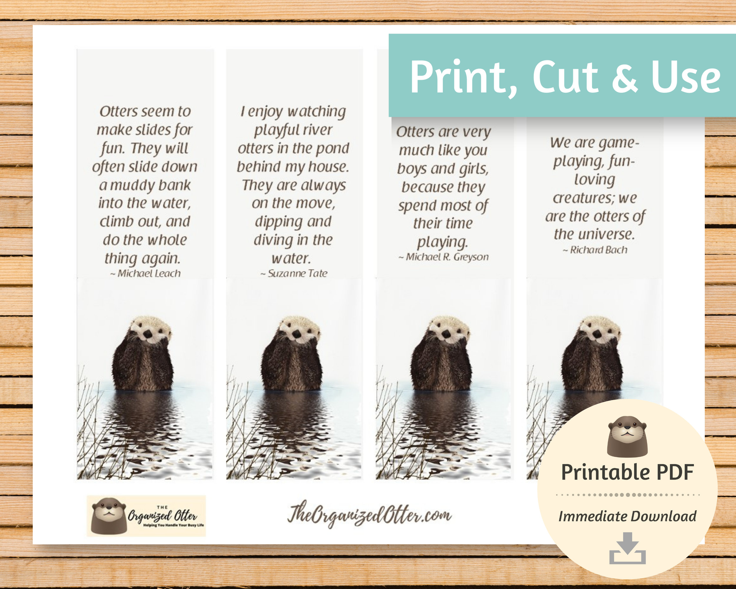 Otter Bookmarks With Quotes, Set of 4 (printable PDF) - Etsy