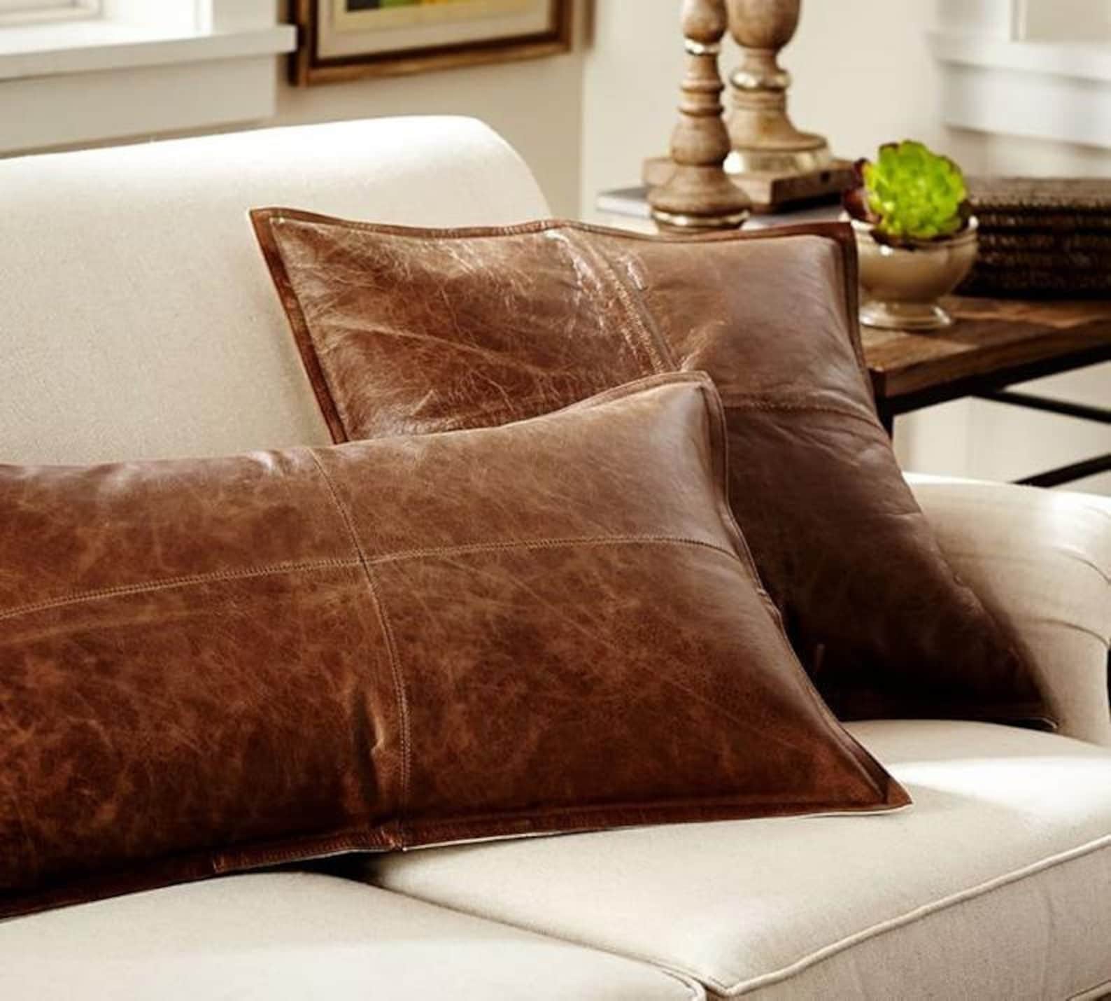 Laisha Leather's Lambskin Leather Cushion Cover, Hand Made Leather ...