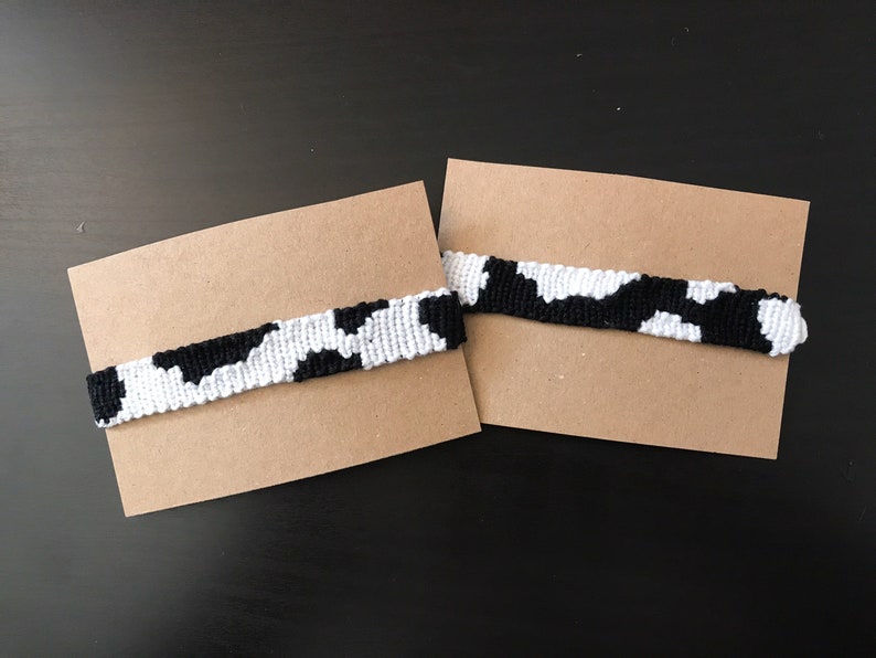Cow Print Handmade Woven Alpha Friendship Bracelet Black and White - Etsy