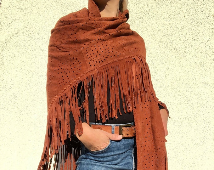 Handmade Lamb Leather Shawl, Shawl, Handmade, Brick, Luxury, Fashion ...