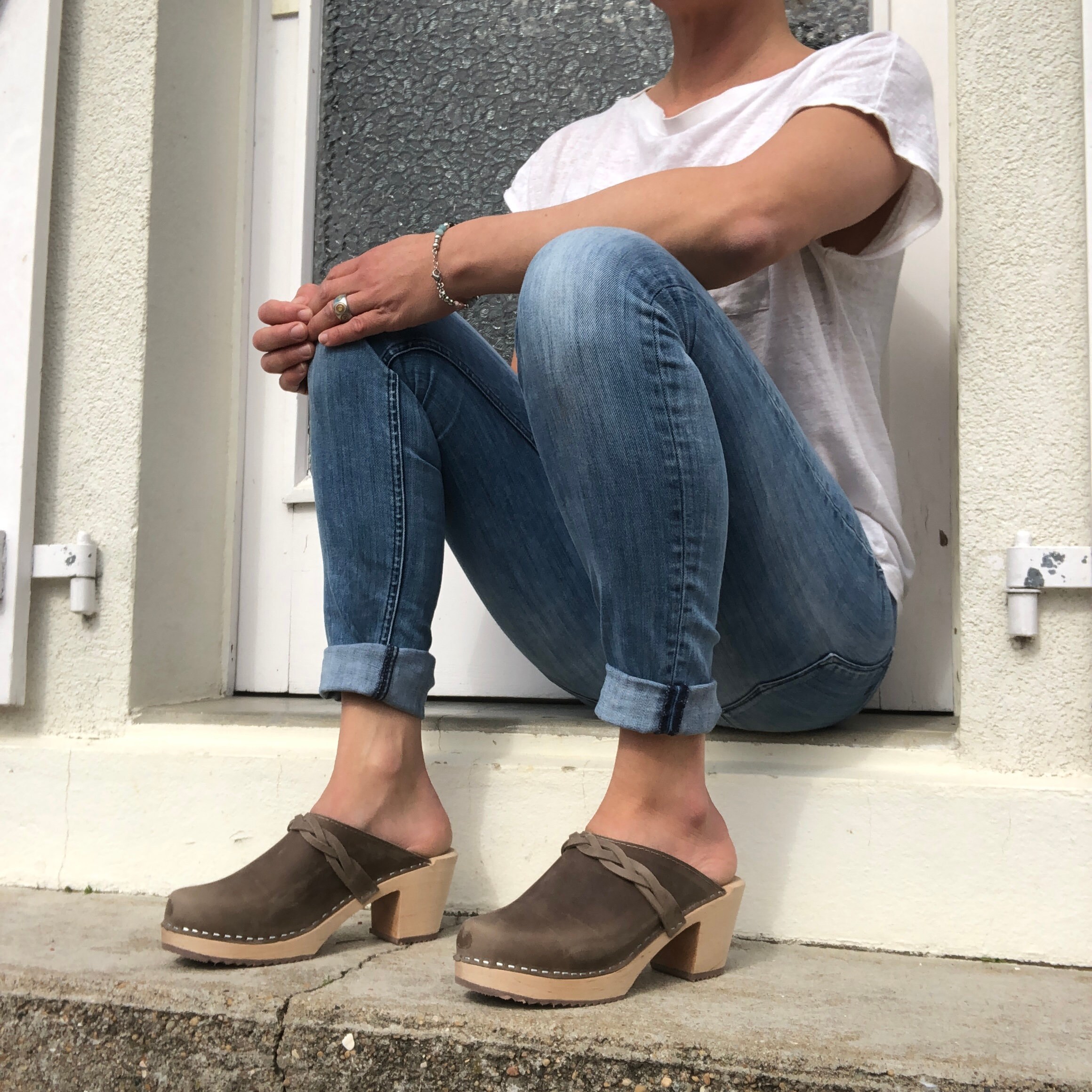 Swedish Hooves Taupe Nubuck With Braid High Heel Clogs - Etsy