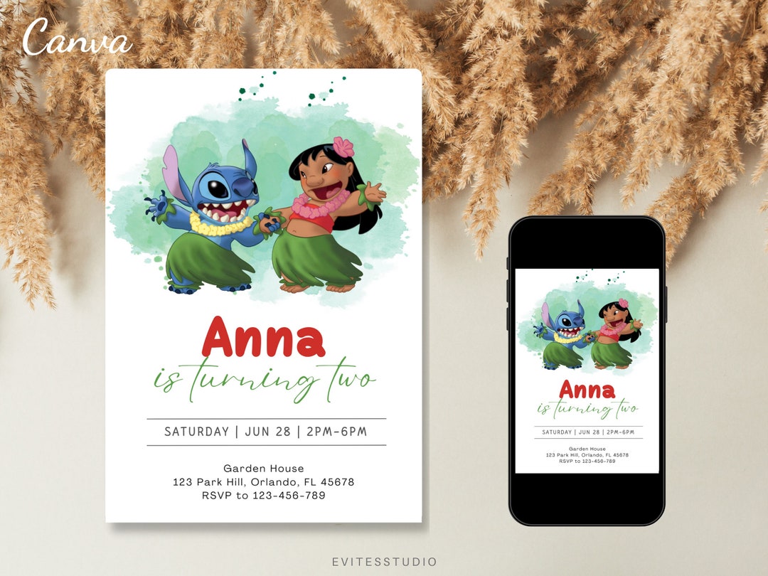 Lilo Birthday Invitation Template, Editable Digital Invitation for Kids ...