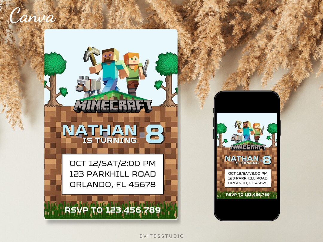 Mining Birthday Invitation, Digital Invitation Template, Birthday Boy ...