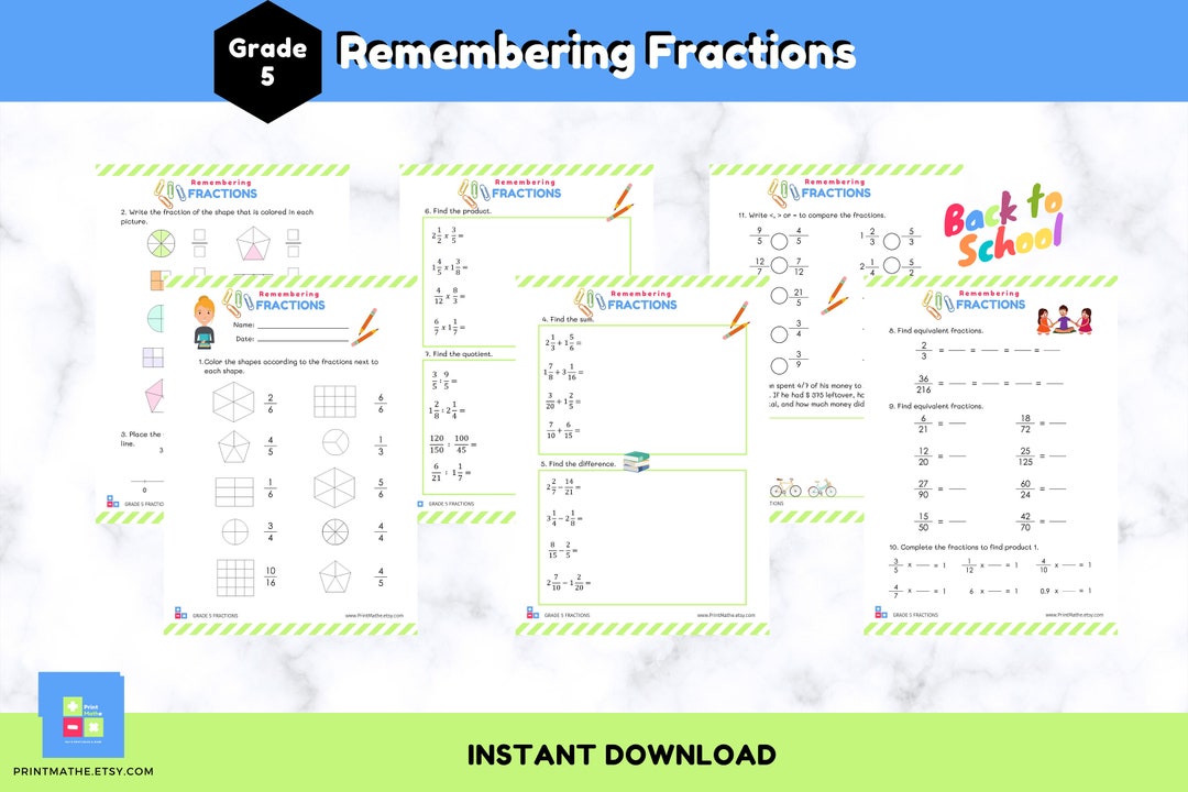 Fractions Worksheets for Grade 5 Math Book on Fractions - Etsy