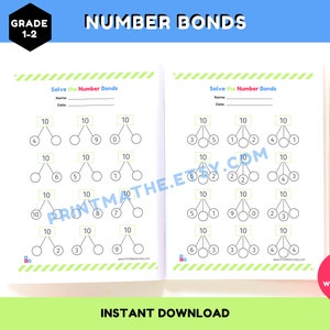 Solve the Number Bonds Printable Math Sheets for 1st Grade - Etsy
