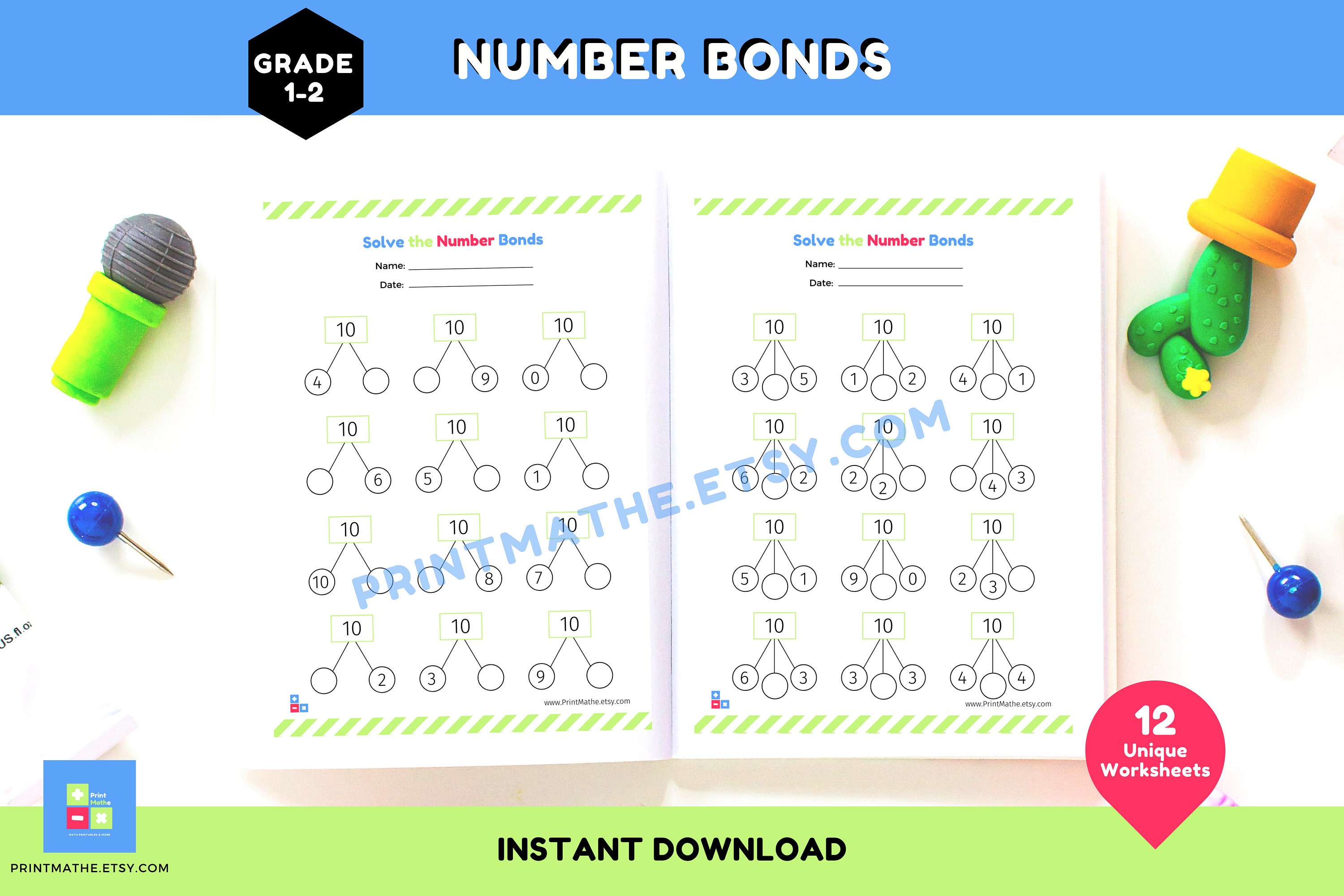 Solve the Number Bonds Printable Math Sheets for 1st Grade - Etsy