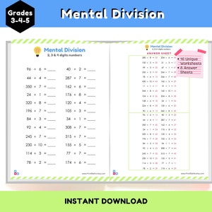 Mental Division Printable Workbook 3 or 4 Digit Numbers - Etsy