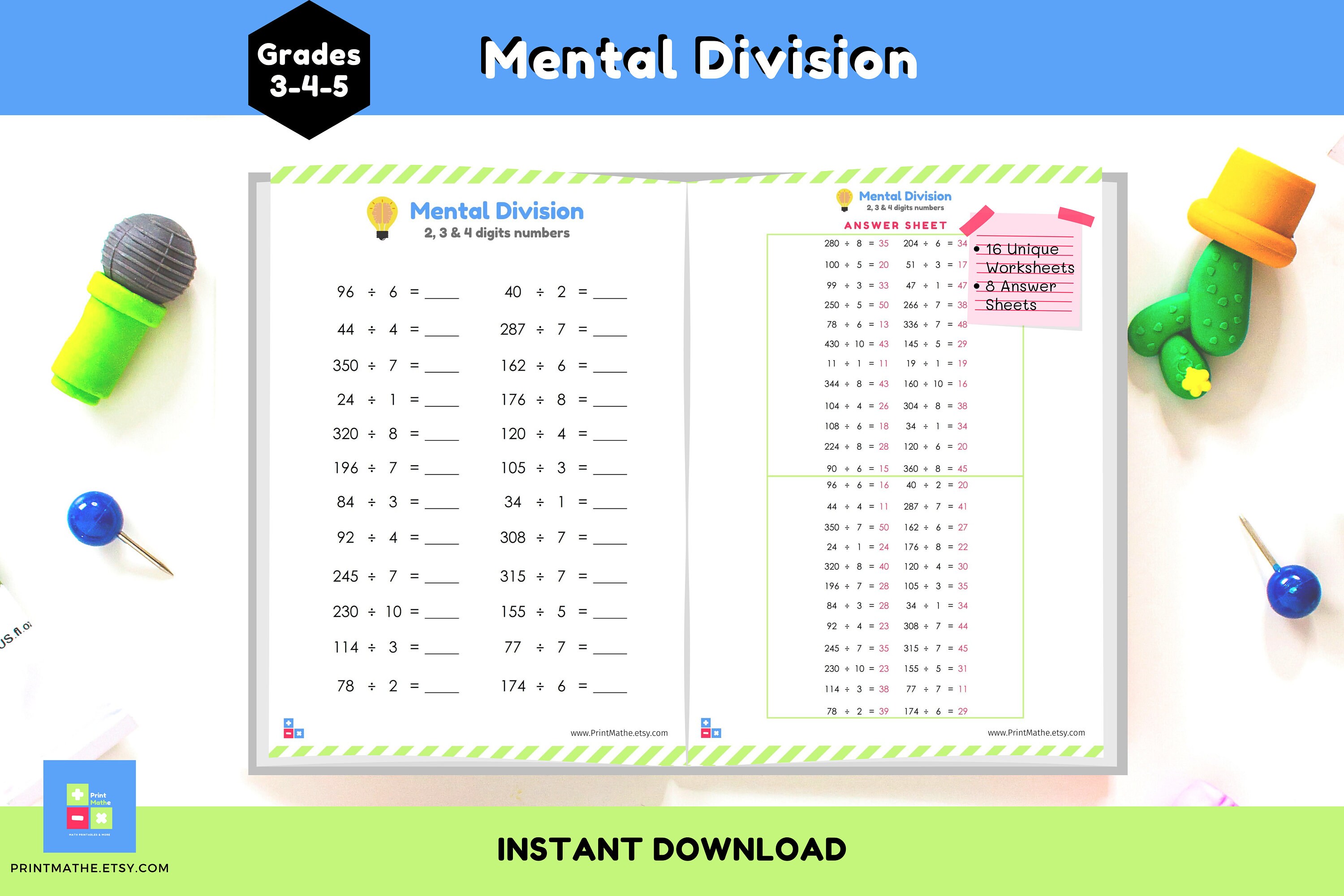 Mental Division Printable Workbook 3 or 4 Digit Numbers - Etsy