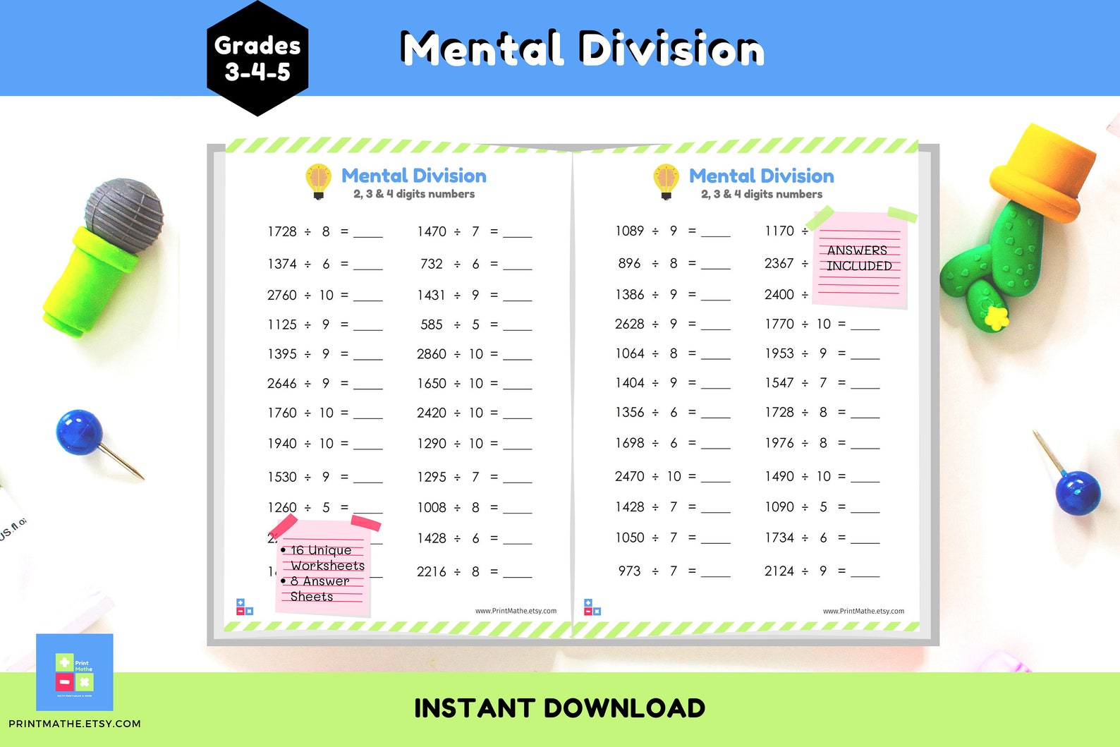 Mental Division Printable Workbook 3 or 4 Digit Numbers - Etsy