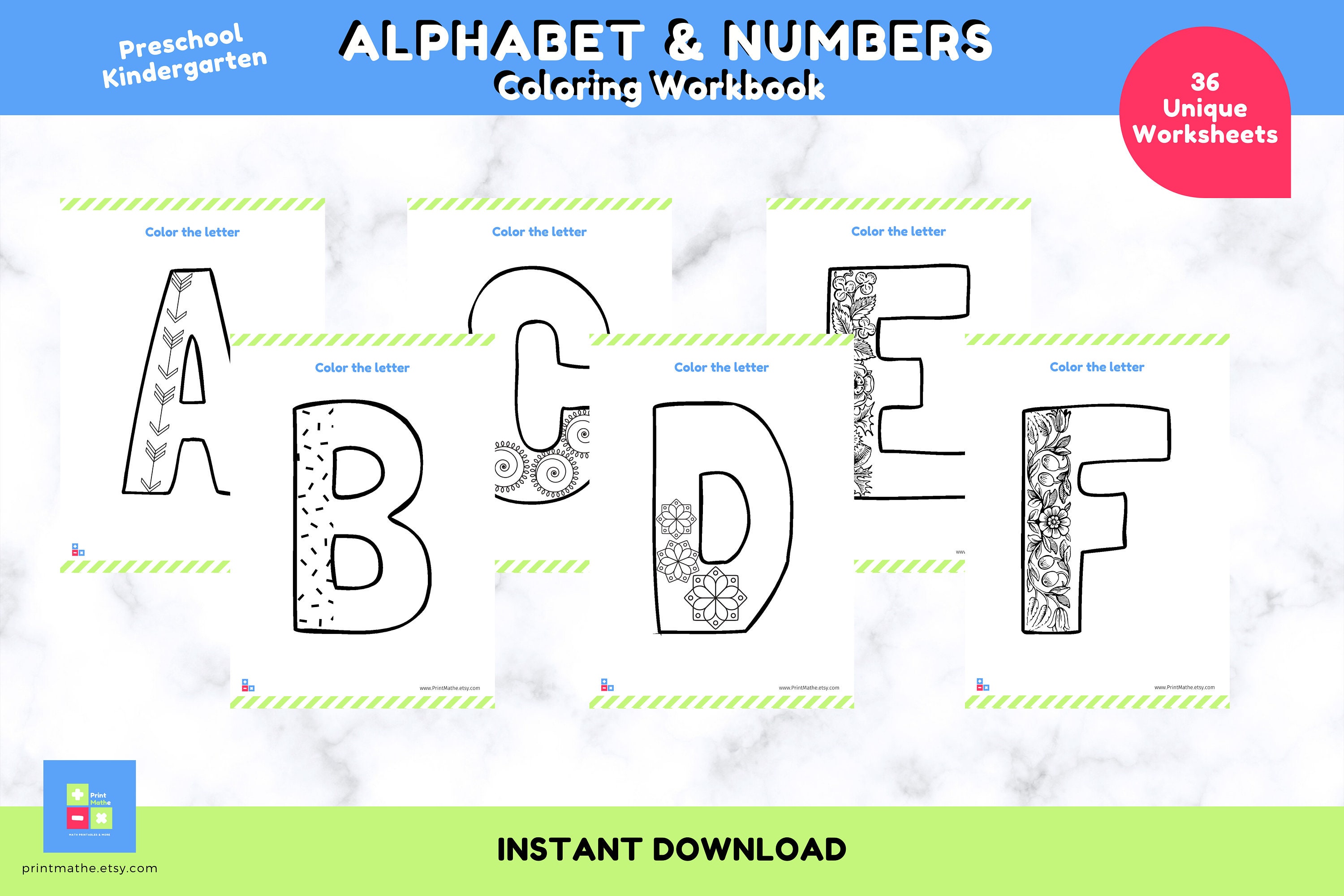 Alphabet and Numbers Coloring Sheets for Preschool - Etsy UK