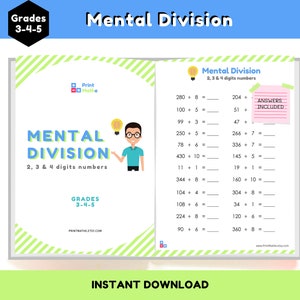 Mental Division Printable Workbook 3 or 4 Digit Numbers - Etsy